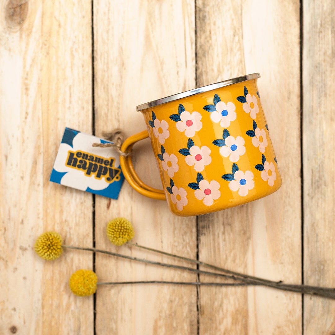 Beautiful Colourful Retro Floral Enamel Mug - Various Colours - Enamel ...