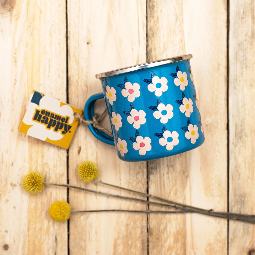 Beautiful Colourful Retro Floral Enamel Mug - Various Colours - Enamel ...